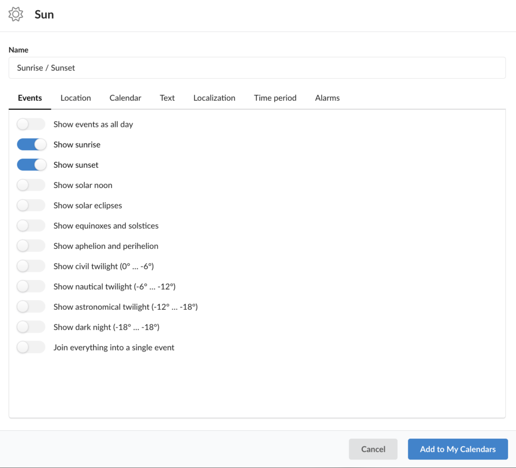 Add Sunrise and Sunset Times to Google Calendar