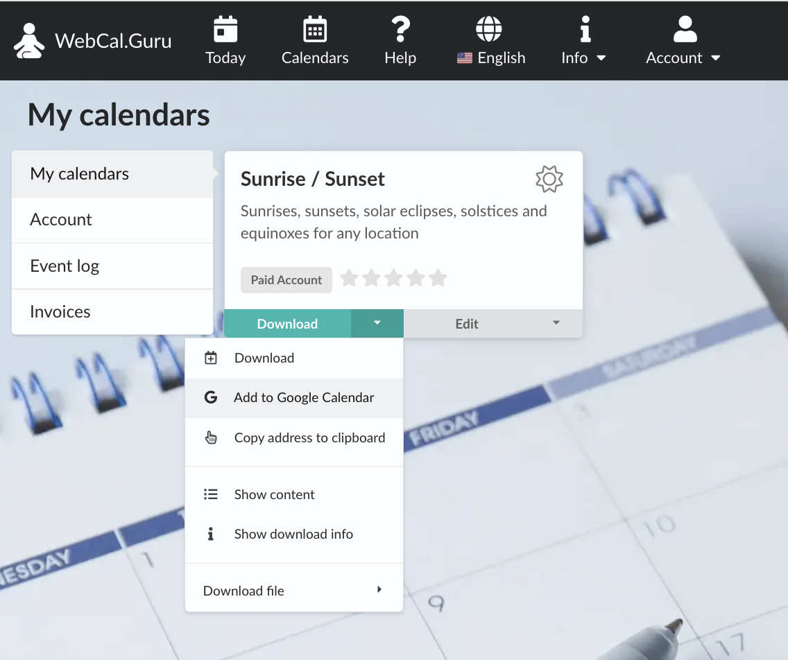 Add Sunrise and Sunset Times to Google Calendar